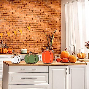 IDATOO Thanksgiving Decorations for Home, 3PCs Rustic Fall Decor Wooden Pumpkin Tabletop Sign Block Set, Autumn Tiered Tray Décor for Halloween Farmhouse Harvest Mantel Spice Table Centerpiece (3 pcs pumpkin)