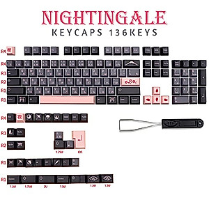 MOLGRIA Keycaps 136 Set Night Sakura for Full Sized Keyboard, Custom PBT Cherry Profile Key Caps Japanese Style with Keycap Puller for Cherry MX 104/87/68/61 60 Percent ANSI/ISO Layout Keyboard