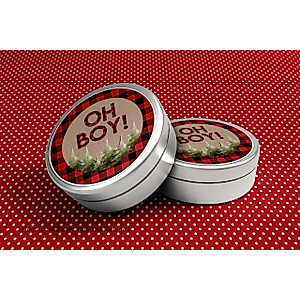 Oh Boy! Outdoorsy Red and Black Plaid Lumberjack Baby Sprinkle Baby Shower for Boys Thank You Sticker Labels, 40 2" Party Circle Stickers by AmandaCreation, Great for Party Favors, Envelope Seals & Go