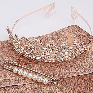 CAVETEE Rose Gold 30 & Fabulous Birthday Sash and Crown 30th Birthday Tiaras and Sash Set for Women Birthday Decorations Birthday Queen Crowns Tiaras for Women