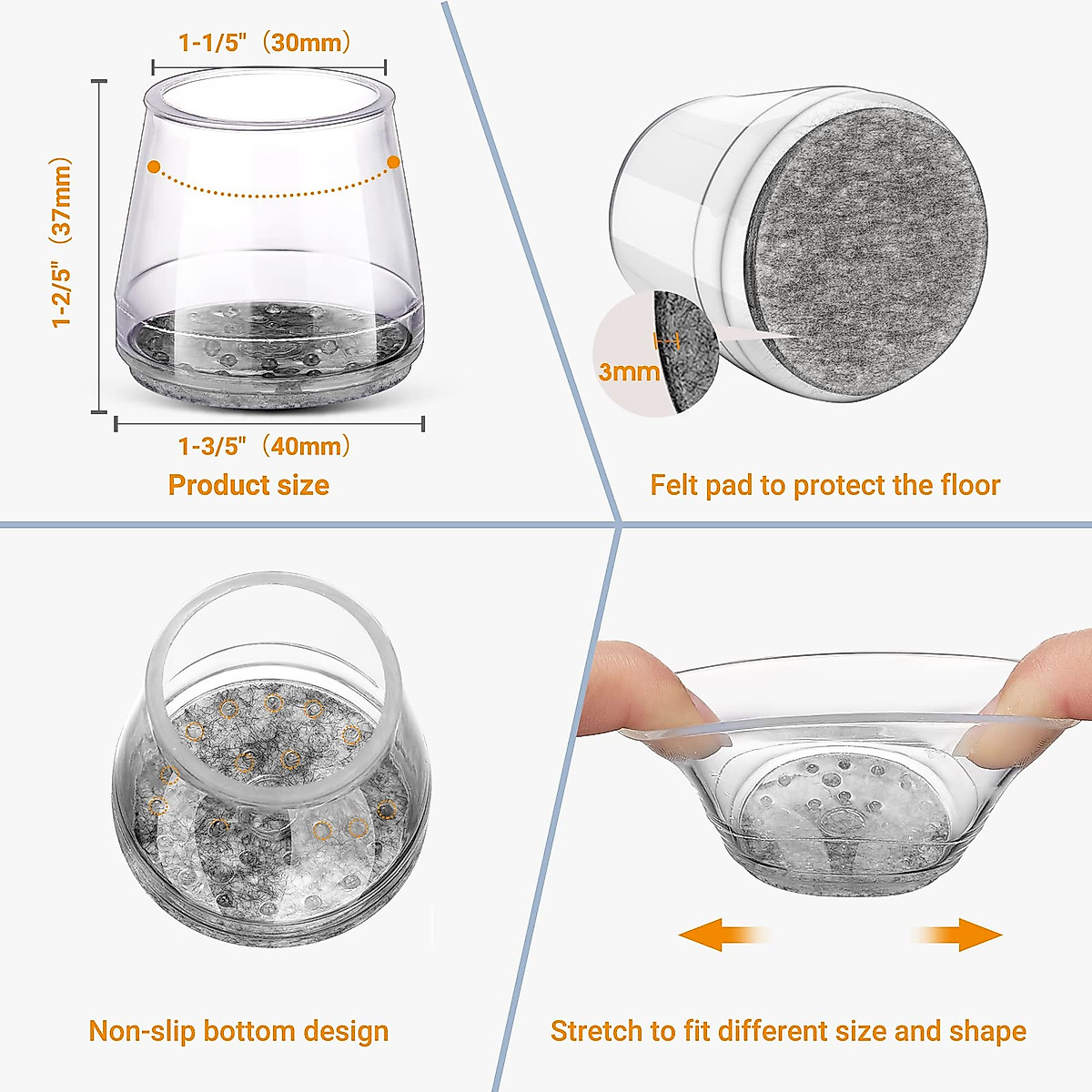 32Pcs Silicone Chair Leg Floor Protectors, Chair Leg Protectors for Hardwood Floors