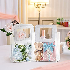 48 Pcs Clear Gift Bags and LED Light Set for Favors, PVC Gift Bag, Reusable Transparent Gift Wrap Bag with Handle, Heavy Duty Tote Bags for Baby Shower Wedding Birthday, 7 x 4 x 8 Inches