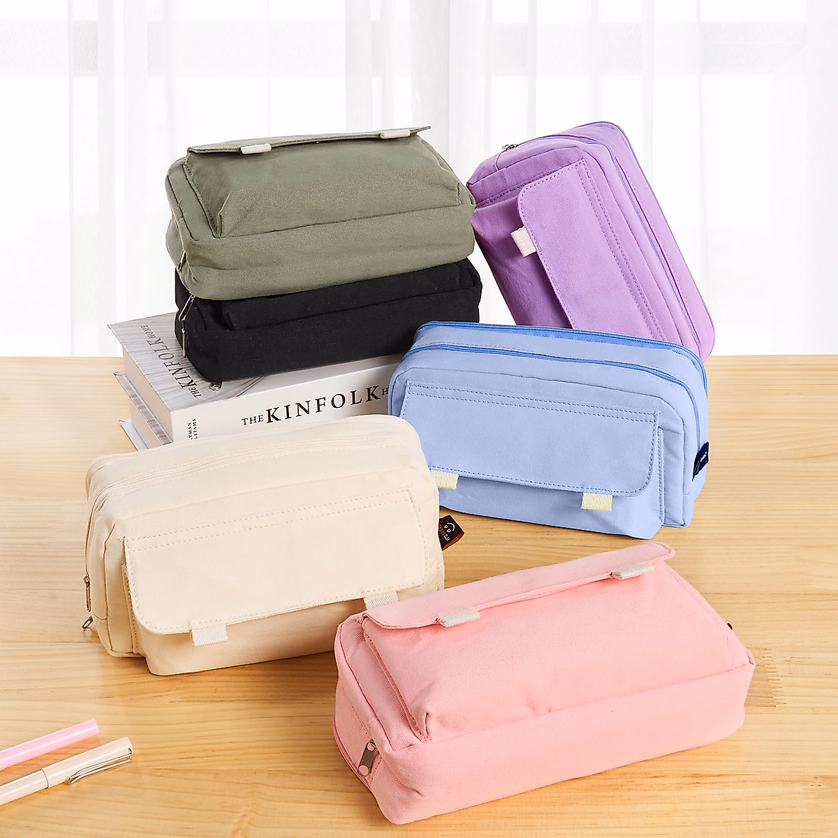 Sooez Large Capacity Pencil Case Pouch, Big Pencil Pouch Bag Box Organizer with 3 Compartment, Portable Pencil Bag Wide Opening, Aesthetic Pen Case, Pencil Cases for Girl Adult School College Supply