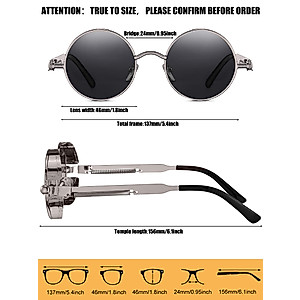 Weewooday 4 Pieces Retro Round Steampunk Sunglasses Vintage Hippie Style Circle Lens Metal Frame Eyewear for Men Women (Red, Black, Gray Lens)