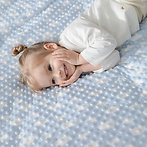 Plush Embossed Raised Dot Baby Blanket for Boys and Girls, Soft Velbo Mink Dotted Double Layer Receiving Blanket Bamboo Fabric Backing for Newborn Premium Quality Blanket, Blue 30" x 40