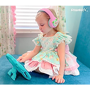 Riwbox Kids Bluetooth Headphones, Baosilon FB-7S Frog Kids Toddler Headphones for School with Mic, 75/85/95dB Volume Limited Light Up Wireless Headphones Over Ear for Girls (Pink&Green)