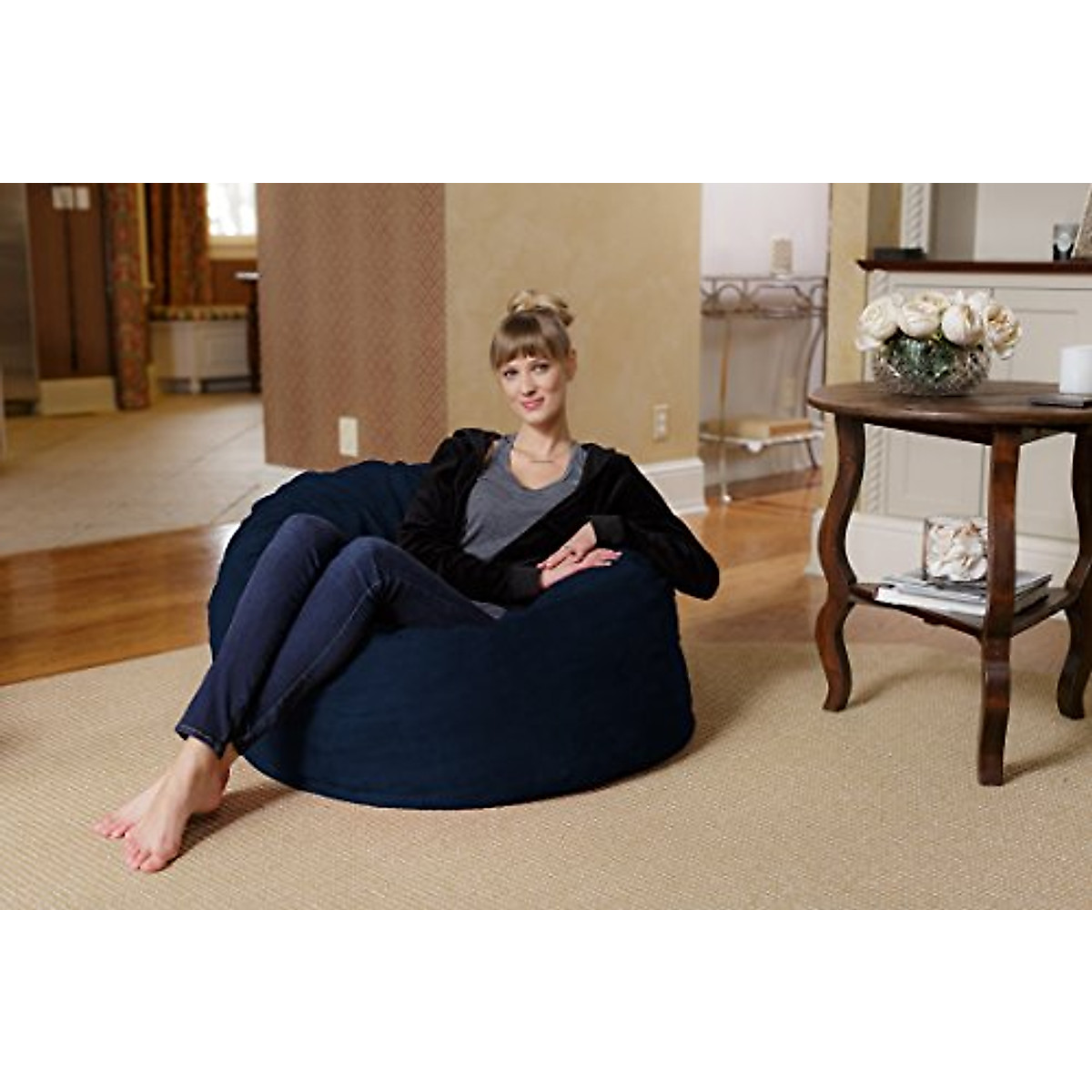 Chill Sack Memory Foam Bean Bag Chair, 3-Feet, Navy Micro Suede