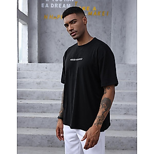 YawYews Men's Fashion Workout T-Shirt Casual Short Sleeve Plain T Shirts Loose Athletic Gym Shirts A Black