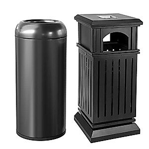 BEAMNOVA Bundle Black 15 x 31.5 in + Matte Black 15.8 * 35.5 in Commercial Stainless Steel Trash Can with Lid Garbage Enclosure Inside Barrel Heavy Duty Waste Container