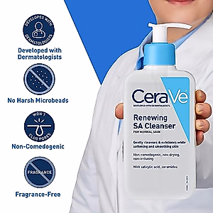 CeraVe SA Cleanser | Salicylic Acid Cleanser with Hyaluronic Acid, Niacinamide & Ceramides| BHA Exfoliant for Face | Fragrance Free Non-Comedogenic | 16 Ounce