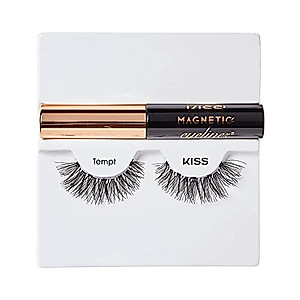 KISS Magnetic Eyeliner & Lash Kit, Tempt, 1 Pair of Synthetic False Eyelashes With 5 Double Strength Magnets and Smudge Proof, Biotin Infused Black Magnetic Eyeliner with Precision Tip Brush