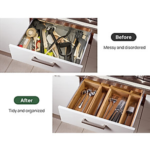 Kootek 8 Pcs Bamboo Drawer Organizer Utensil Tray Kitchen Storage Box 4-Size Versatile Dividers Cutlery Holders Bins Containers for Flatware Kitchen Utensils