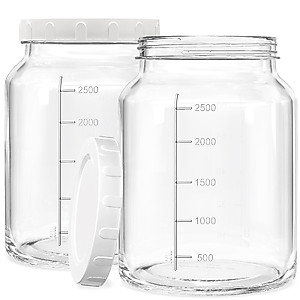Qianfenie 2 Pack 0.8 Gallon(3200ML) Glass Jar with Airtight Lid, Large Mason Jars Wide Mouth with Clear Scale Marks, Heavy Duty Glass Food Storage Jars with Reusable Lid for Sugar, Pasta, Flour, Oats