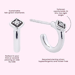 Seed2Stone - Sustainable Silver Hoop Earrings Made with Recycled Metal, Fitted Lab Grown Diamond Earrings with a Minimalist Design, Real Diamond Earrings for Women and Men (Sterling Silver)