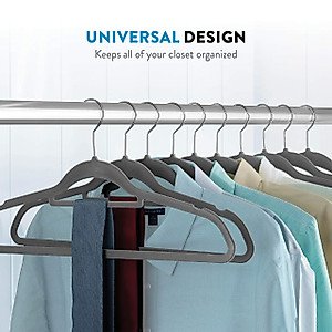 Zober Velvet Hangers 20 Pack - Clothes Hanger W/Tie Bar - Non-Slip, Swivel Hook, Slim Felt Hangers - Suits, Clothes, Pants, Coat Hanger - Gray