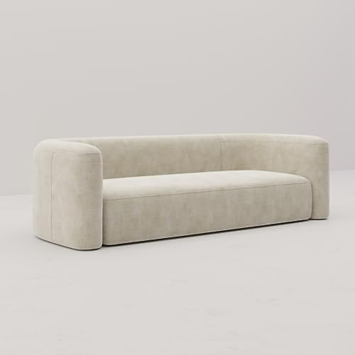 Acanva Luxury Modern Tight Curved Back Velvet Sofa, Minimalist Style Comfy Couch for Living Room Apartment Reception Space, Cream 3 Seater