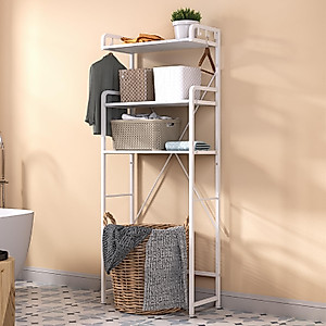 Huhote Over The Toilet Storage Rack with 3-Tier Bathroom Shelves, Space Saver Toilet Shelf, Bathroom Storage Organizer with Hooks for Over Toilet Storage and Bathroom Shelf (White Faux Marble)