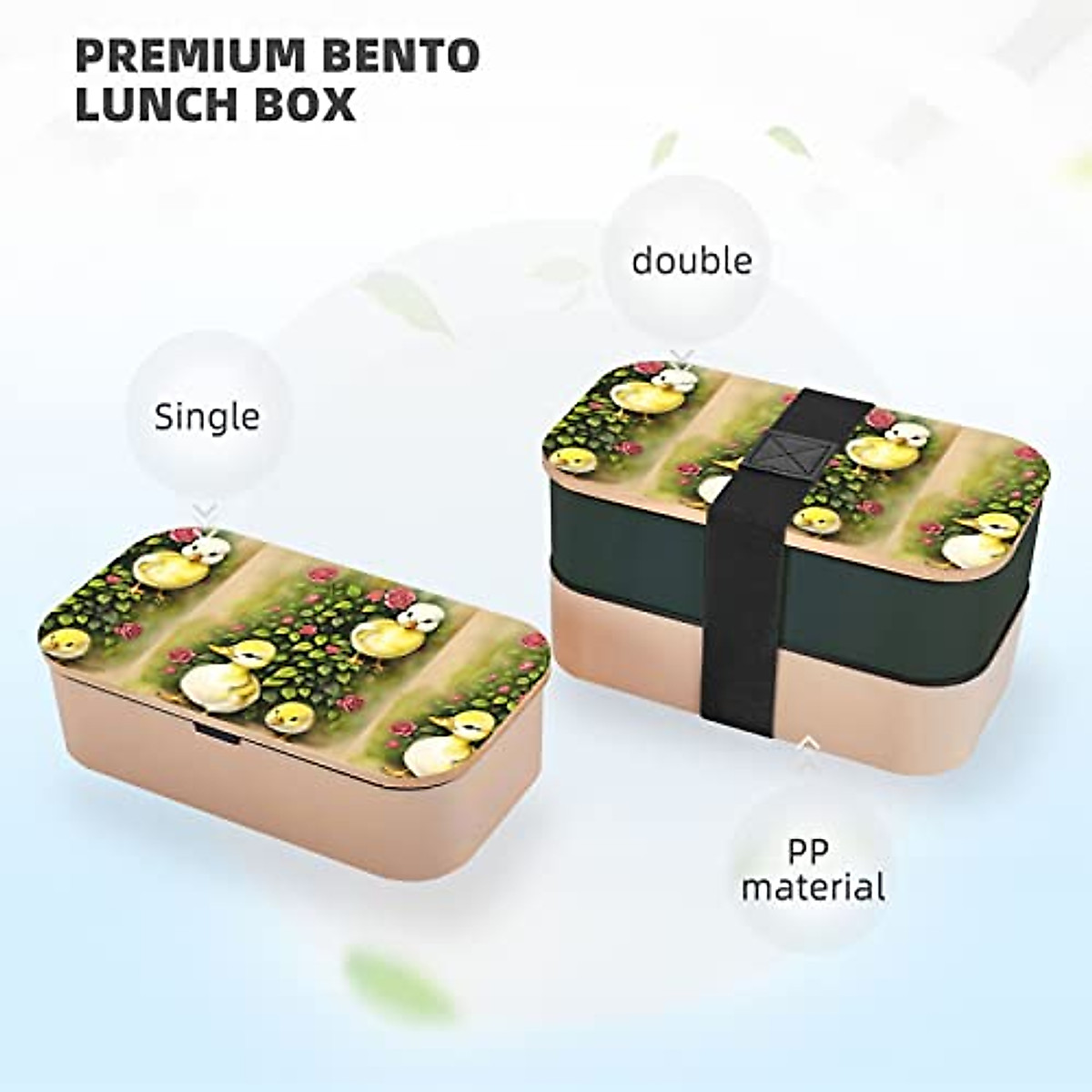 Duck With Wreath Premium Bento Lunch Box, 2 Compartments Leakproof Lunch Box With Cutlery For Adults, Microwave & Dishwasher Safe