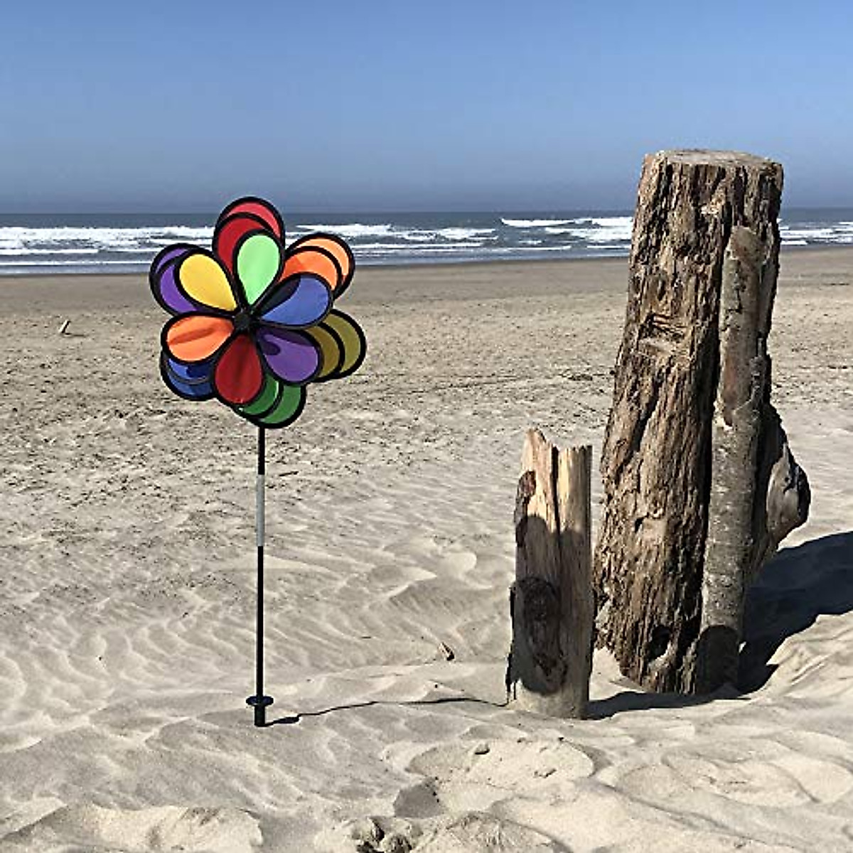 In the Breeze 2685 13.5 Inch Wind Colorful Spinner for Your Yard and Garden, 13.5" Rainbow Triple Flower