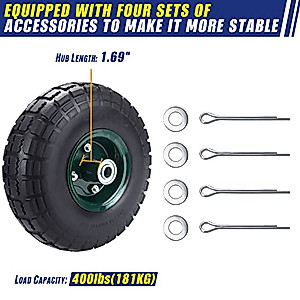 4 Pcs 10" Flat Free Tires Solid Pneumatic Tires Wheels, 4.10/3.50-4 Air Less Tires with 5/8" Center Bearings, for Wheelbarrow/Dolly/Garden Wagon Carts/Hand Truck/Wheel Barrel/Lawn Mower, 4 Pack