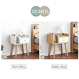 IOTXY Bedroom Wooden Night Stand - Bedside Cabinet with Storage Drawer and Bookcase, Compact Nightstands in White