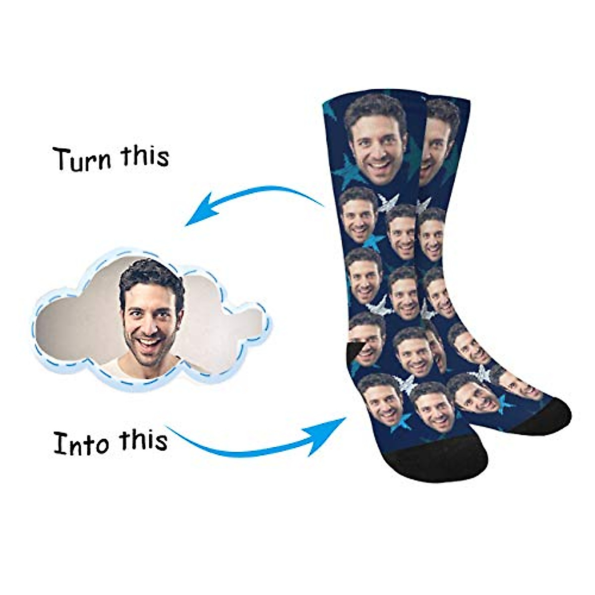 Artsadd Custom Face Socks with Picture, Personalized Socks with Photo Customized Unisex Funny Crew Sock Gifts for Men Women