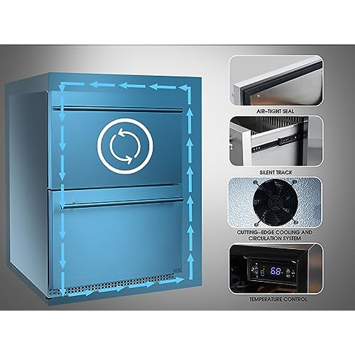 HCK 24 inch Dual Zone Under Counter Refrigerator, Weather Proof Wine and Beverage Refrigerator with SUS304 Body for Outdoor and Indoor, Built-in Beverage Cooler for for Home and Commercial Use