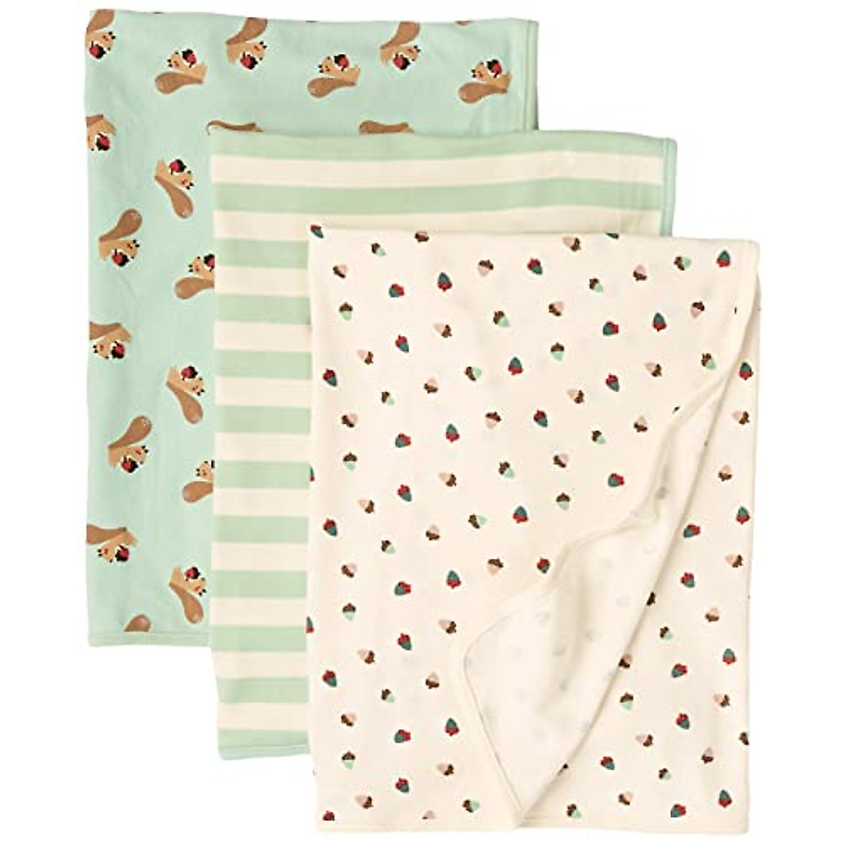 Amazon Essentials Unisex Kids' Swaddle Blankets, Pack of 3, Fruit/Squirrel/Stripe, One Size