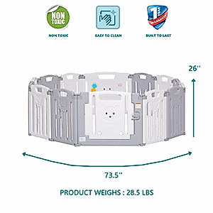 Dream On Me 14 Panel Oasis Play Center, Play Pen, Playard in Grey and White