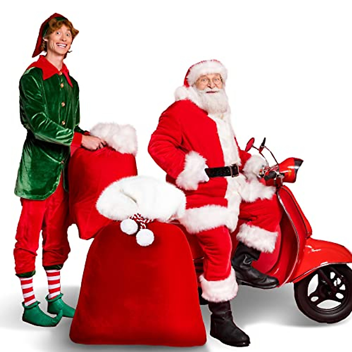 2 Pieces Christmas Velvet Bags with Drawstring in 2 Size Large Christmas Santa Gift Sack for Xmas Playing Santa Present Toy (Red, Simple Style)