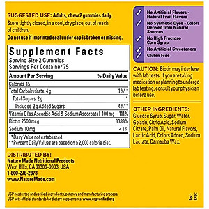 Nature Made Hair Skin and Nails with Biotin 2500 mcg, Dietary Supplement for Healthy Hair, Skin & Nails Support, 150 Gummies, 75 Day Supply