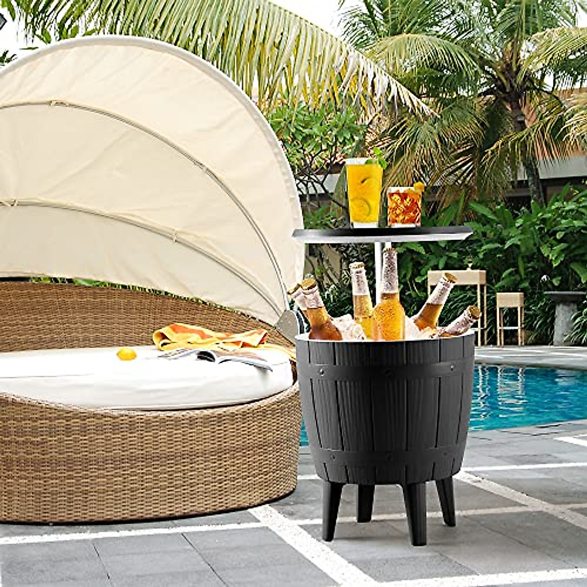 YITAHOME Cooler Table Outdoor,3-in-1 Height Adjustable Cooler Side Table,9.8 Gallon Patio Cooler with Drainage Plug for Deck Pool Party