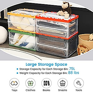 Giantex 4 Pack Storage Bins with Lids, Clear Collapsible Storage Box w/ 79.3 QT Large Space & Side Handle, Stackable Plastic Storage Container for Organizing Books Clothes Tools Snacks Home Office
