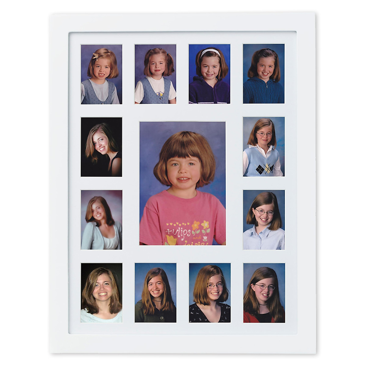 Pearhead School Years Picture Frame K-12 Keepsake, Collage Wall Decor for Kindergarten to 12th Grade Graduation, Multi Photo Display, Ideal Graduation Gift, Fits 13 Wallet Size Photos - White