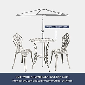 BELLEZE 3 Piece Bistro Set, Aluminum Bistro Table Set Outdoor Bistro Set, Weather-Resistant Garden Table and Chairs Wrought Iron Patio Furniture for Balcony Backyard, Rose Design - White