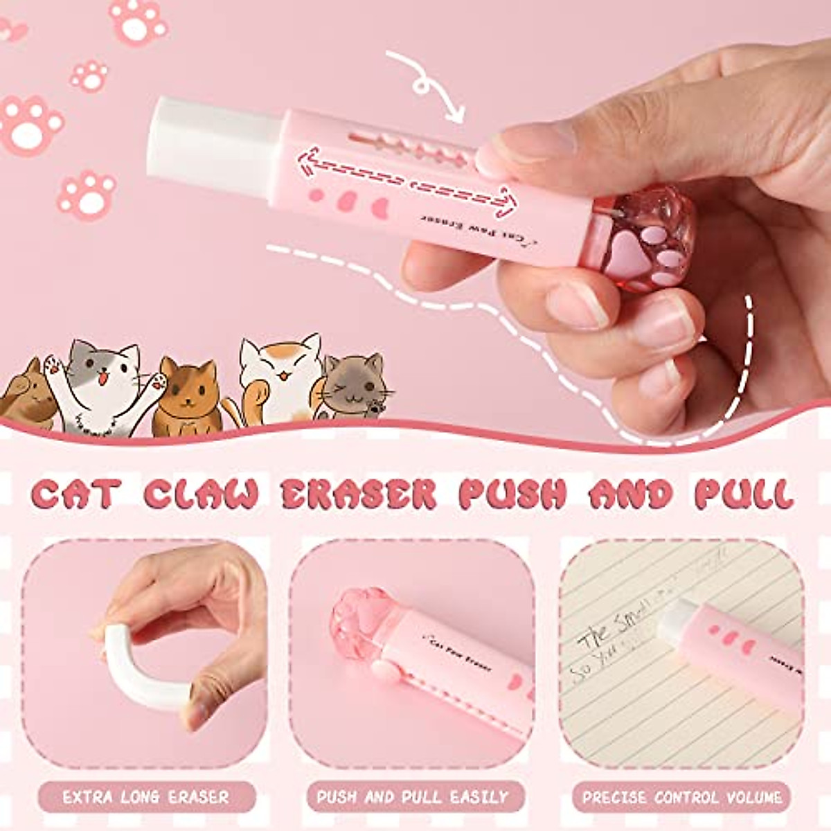 4 Pcs Cute Cat Paw Kawaii School Supplies Cute Cat Paw Pencil Sharpener and Cat Paw Shaped Retractable Eraser Kawaii Pencil Sharpener Cat School Supplies for Kids Girls Cat Lovers Office School Home