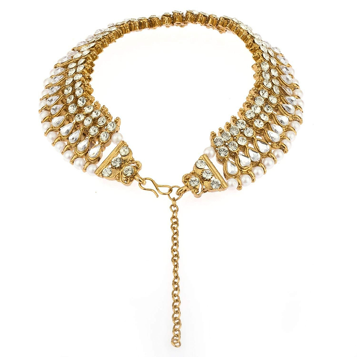 Efulgenz Indian Bridal Gold Tone Anklets for Women Indian Bollywood Anklet Crystal Rhinestone Faux Kundan Pearl Wedding Bridal Anklet Set Bracelet Payal Foot Jewelry