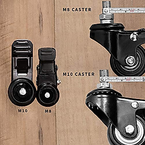 VIVO 2 inch M10 Threaded Locking Caster Wheels, Set of 4, Swivel, Rubber Base, Brake, Used for Standing Desk Frames, TV Stands, Carts, and More, PT-DK-020C