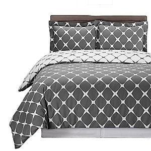 Royal Tradition Bloomingdale 300-Thread-Count 100-Percent Cotton King-California King Duvet Cover Set, Grey and White