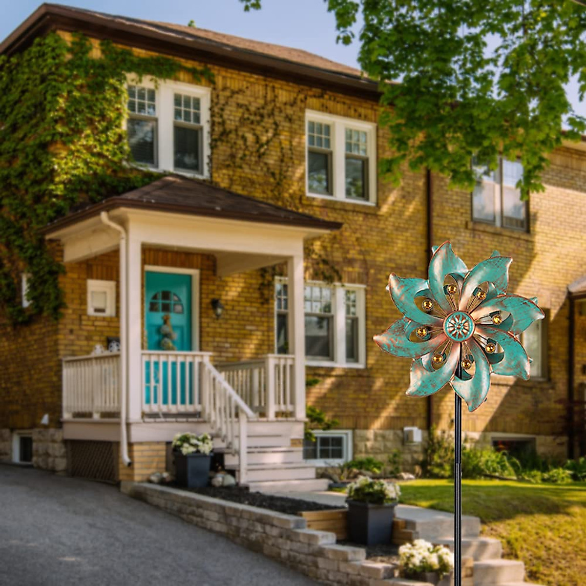 VEWOGARDEN Garden Decor Wind Spinners, Small Waterproof Metal Pinwheels Wind Spinner for Yard and Garden 37 * 10inches (Double blade)