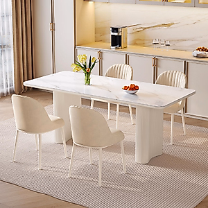 Miuuod 71" L Dining Table for 4-8 People,Kitchen & Dining Room Sofa Tables with Slate Tabletop Long Coffee Table for Living Room Space Saving Console Tablefor Dining Room Cream