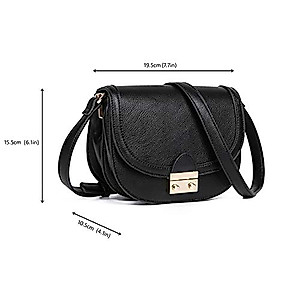 FEVERSOLE Crossbody Bag PU Leather Women Retro Small Saddle Satchel Shoulder Bag Tote With Long Adjustable Strap Black