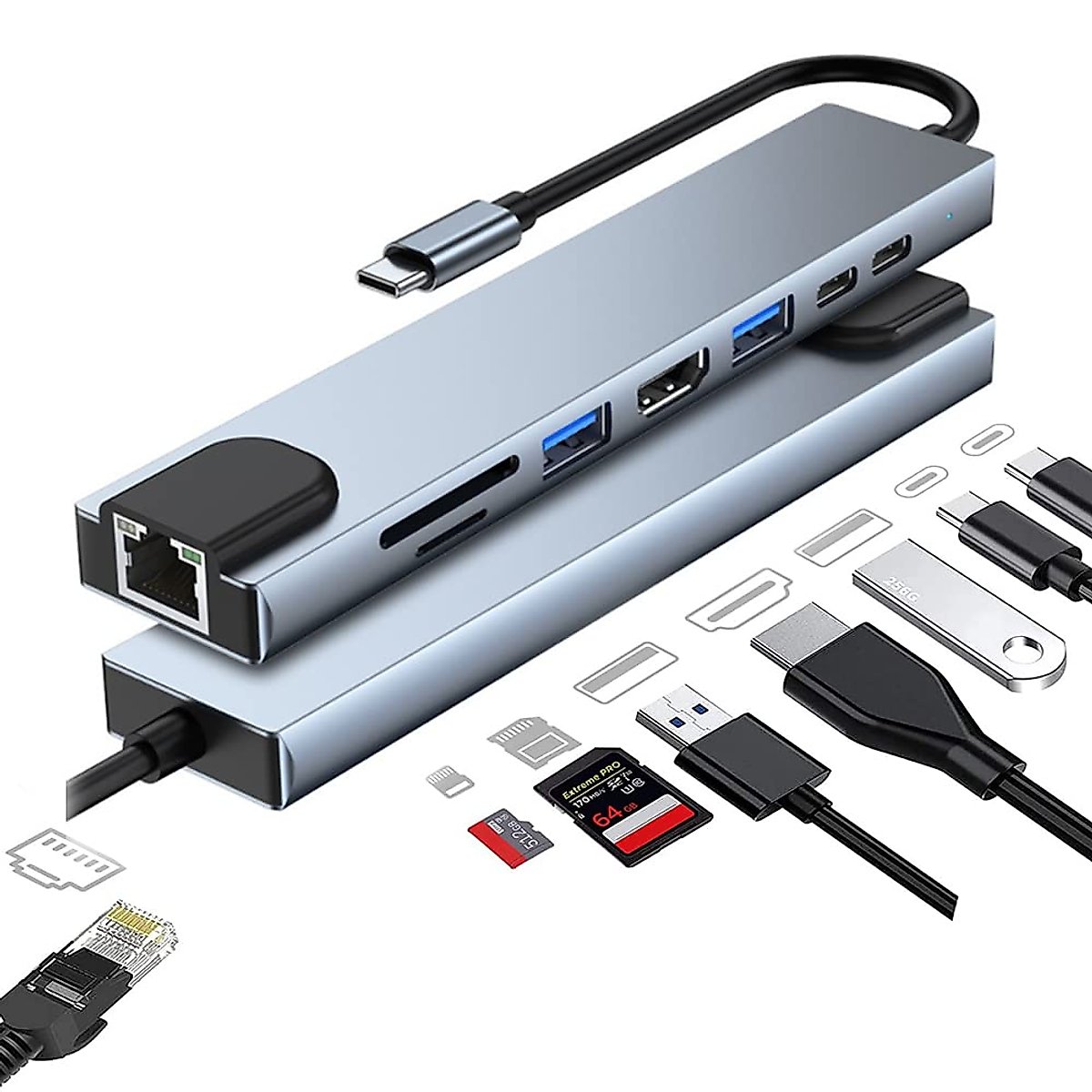 SLAUNT USB C Hub 8 in 1 USB C Adapter Compatible with MacBook Pro/Air M1 iPad Switch Docking Station USB C Ethernet Adapter HDMI Multiport Adapter Laptop USB C Hub TF/SD Card Reader USB PD Charging