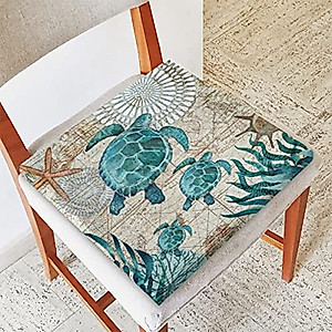 Watercolor Turtle Sea Ocean Seat Cushion, Memory Foam Chair Cushion 16x16inch with Washable Cover Soft Indoor Seat Cushions Pillow Square Chair Pad for Dining Office Chair, Car, Patio