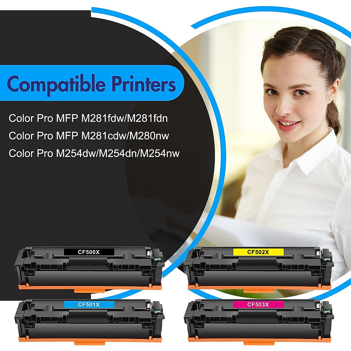 INFITONER 202X 202A Toner Cartridge 4 Pack Compatible Replacement for HP 202X 202A CF500A CF500X Color Pro MFP M281fdw M281cdw M254dw M254nw M281fdn M254 M281 Printer Ink (Black Cyan Magenta Yellow)