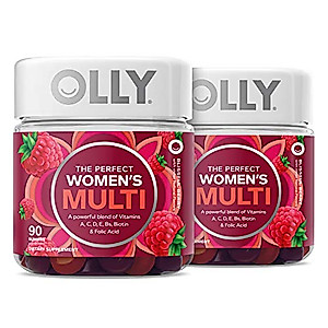 OLLY Women's Multivitamin Gummy, Vitamins A, D, C, E, Biotin, Folic Acid, Chewable Supplement, Berry Flavor, 90-Day Supply - 180 Count