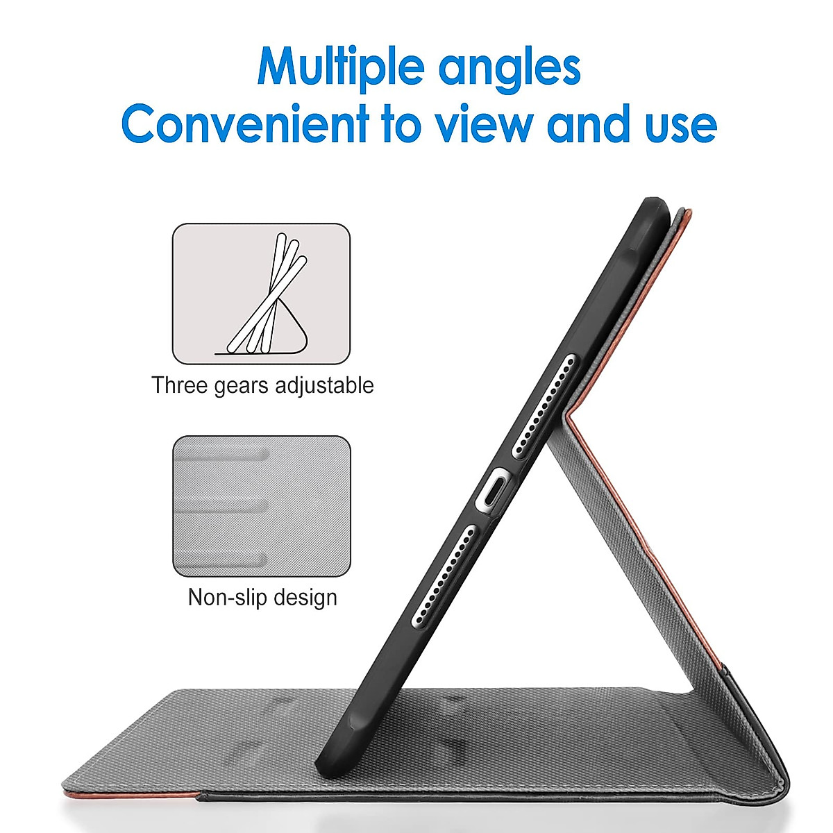 JETech Case for iPad 10.2-Inch, 9th/8th/7th Generation (2021/2020/2019) with Pencil Holder, Multi-Angle Stand Soft TPU Protective Cover Auto Wake/Sleep (Black/Brown)