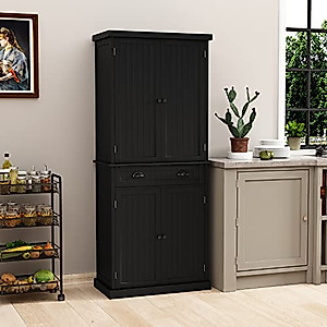 HLR 72" Freestanding Kitchen Pantry Storage Cabinet with Doors and Adjustable Shelves, Pantry Cupboard Cabinet for Kitchen, Bathroom or Hallway, Black