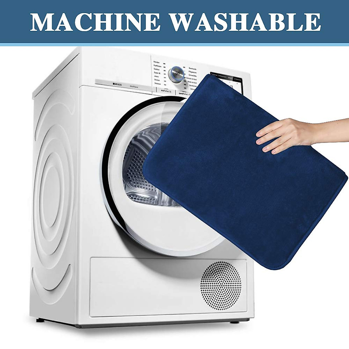 H.VERSAILTEX Kitchen Mat 2 PCS Kitchen Rugs Non Slip Memory Foam Flannel Velvety Kitchen Runner Rug Water Absorbent Soft Kitchen Rug Set for Floor Rug Standing Rugs(47" x 17" + 24" x 17", Navy)