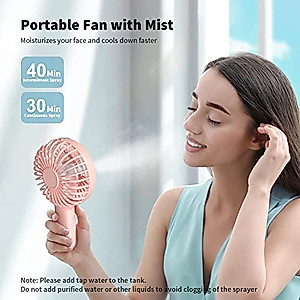 Otlonpe Misting Fan Portable, Desk Handheld Fan 3 Speeds Small Mister Rechargeable Fan with 2500mAh Battery, Water Spray Travel Personal Fan for Kids Women Men Home Office Outdoor (Pink)